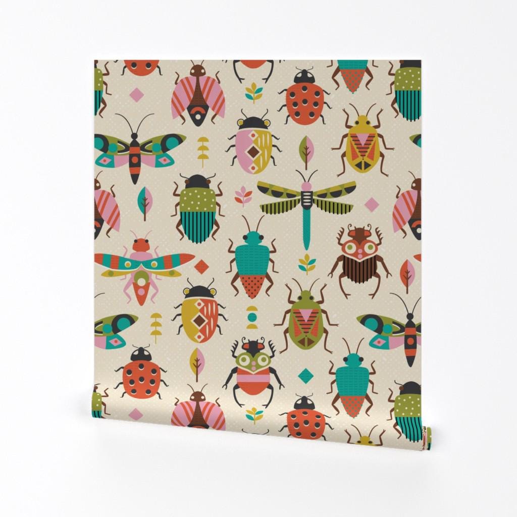 Retro Bugs Removable Peel and Stick Wallpaper - Butterfly Beetles ...