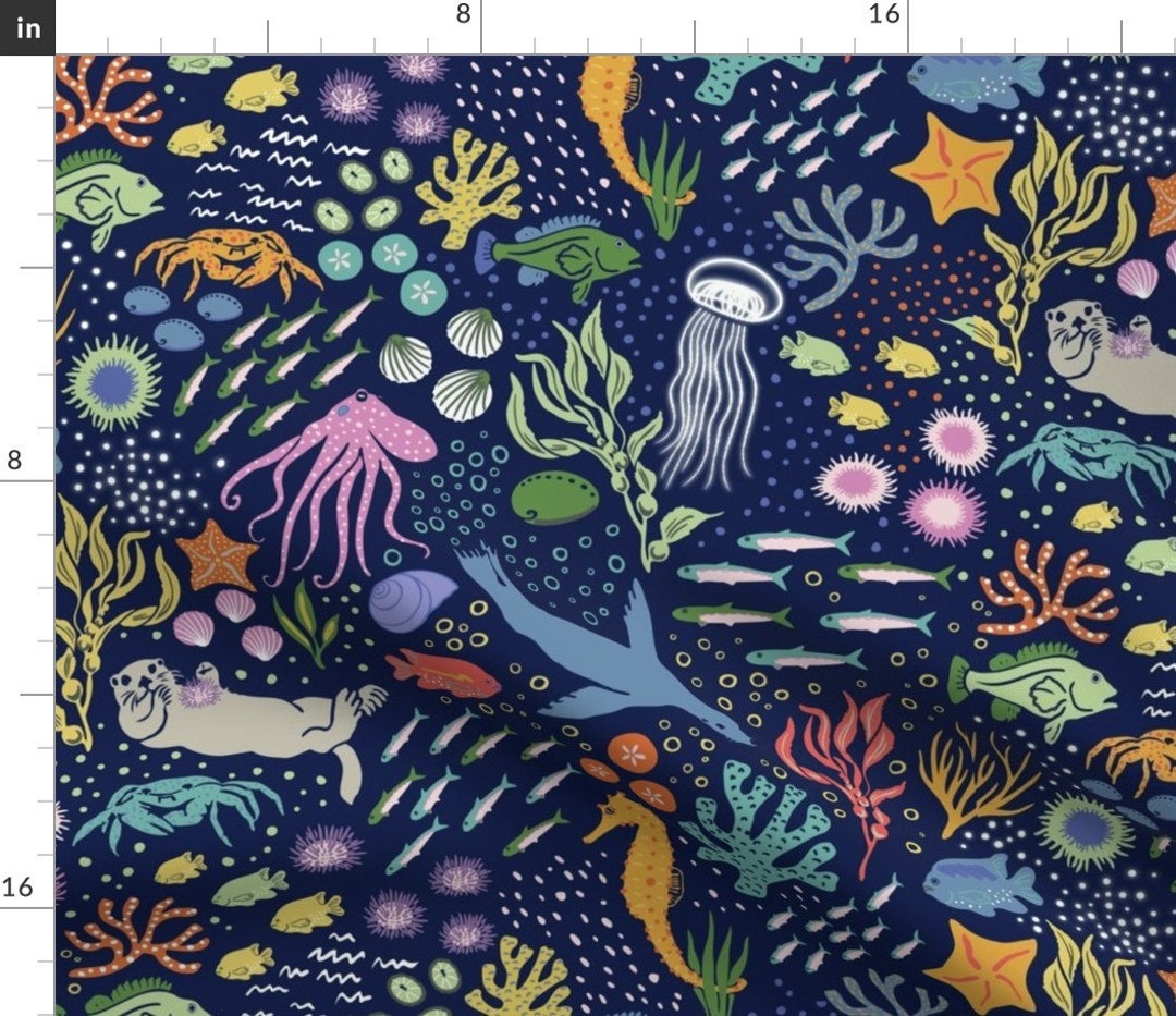 Sea Life Fabric My Pacific Ocean by Thatpolymath_shellym Blue Under the ...