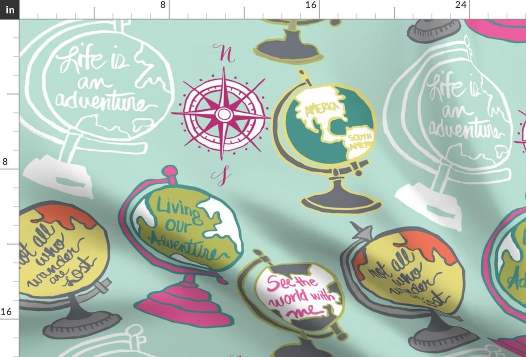 Globes Fabric - Global Toss by Limezinniasdesign - Globes World Maps ...