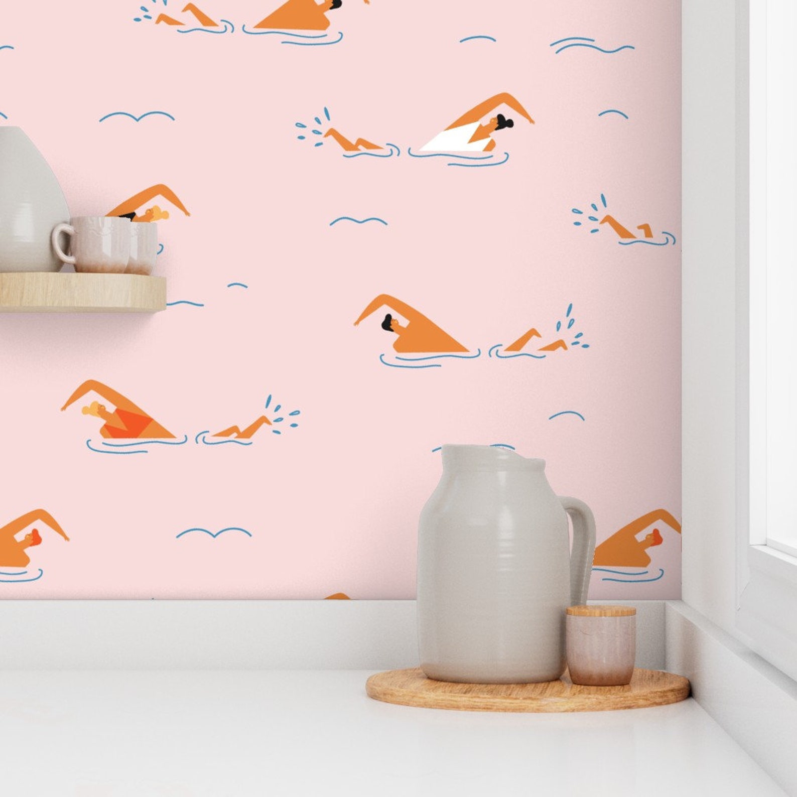 Swim Wallpaper Swimming Pool in Pink by Tasiania Swim - Etsy