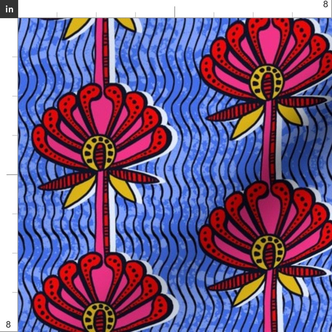 African Fabric African Inspired Print Flower Blue and - Etsy