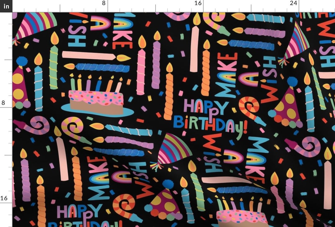 Happy Birthday Fabric - Happy Birthday by Shellypenko - Pink Blue Black ...