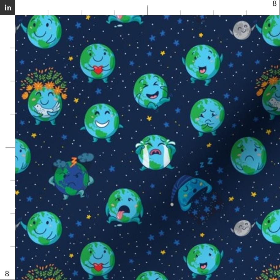Planet Earth Fabric - Earth Globes by Penguinhouse - Earth Globe Space ...
