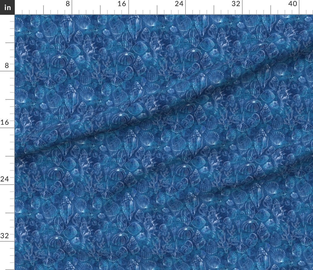 Blue Sea Shells Fabric How Blue is My Ocean by Robinpickens | Etsy