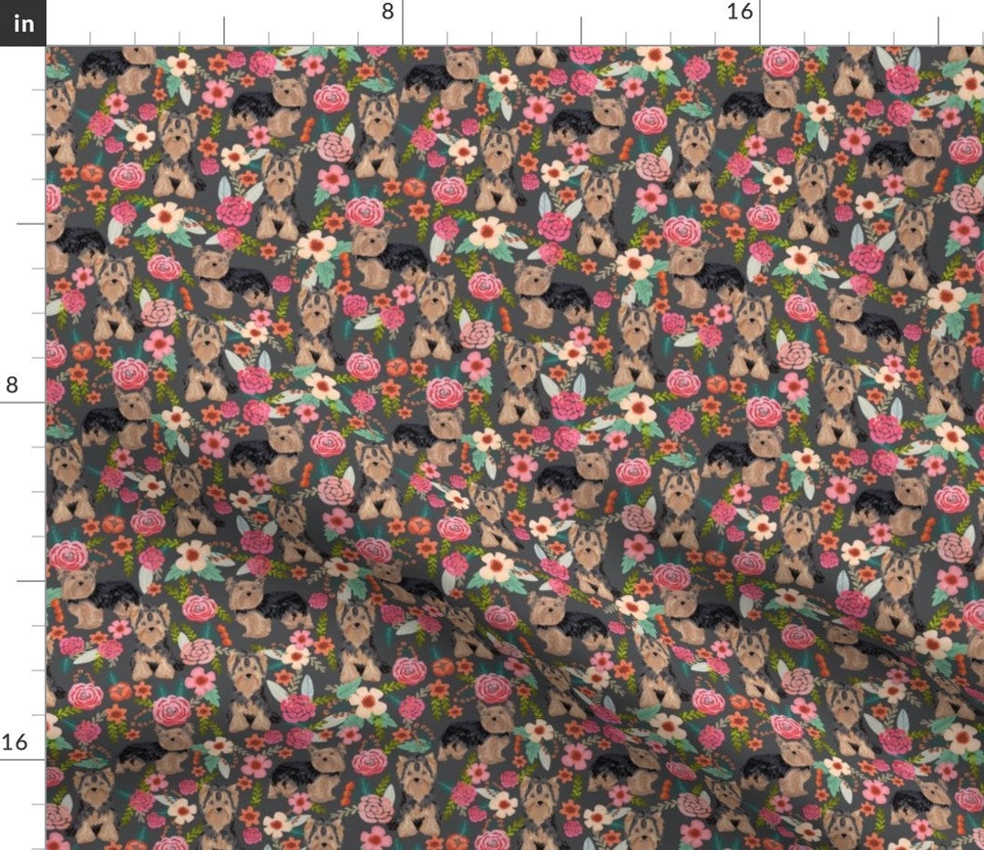 Floral Yorkies Fabric Yorkie Florals Fabric Yorkshire - Etsy