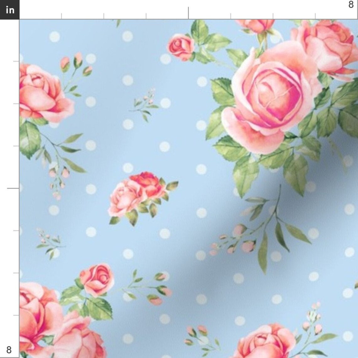 Vintage Floral Fabric Blue Polka Dot Floral Spring by | Etsy