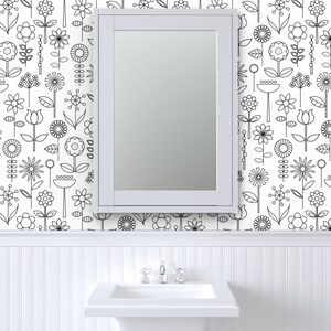 Mod Flowers Wallpaper Mod Doodle Blooms by Katerhees - Etsy
