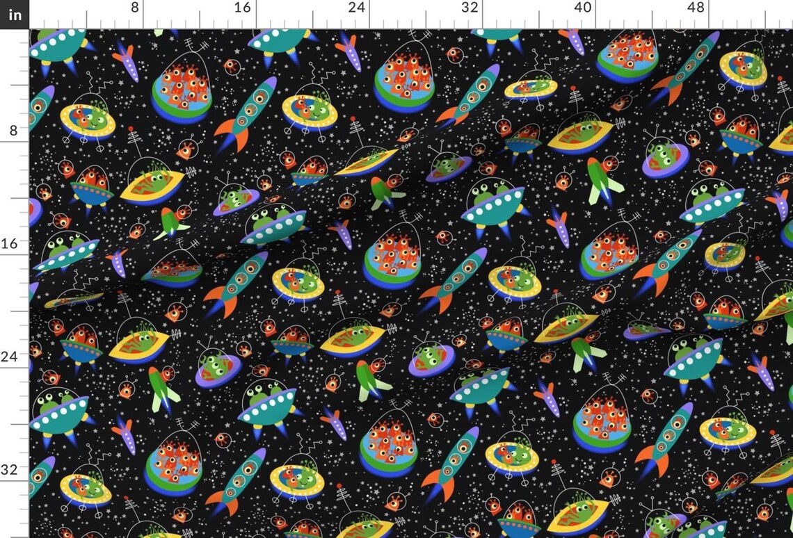 Spaceship Aliens Fabric - Cruising the Nebula Highway by Vo_aka ...