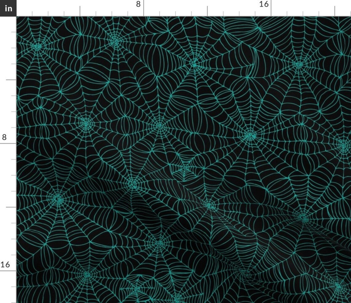 Spider Web Fabric Spiderwebs Turquoise Black by Cecca - Etsy