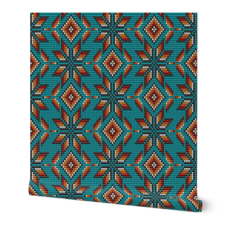 Southwest Wallpaper Aztec Motif by Danadudesign Teal - Etsy