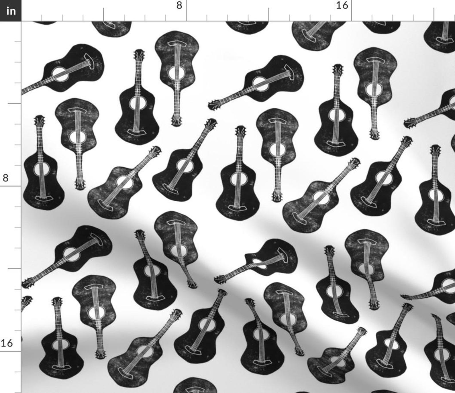 Black and White Guitar Fabric Block Print Guitar by Biancagreen ...