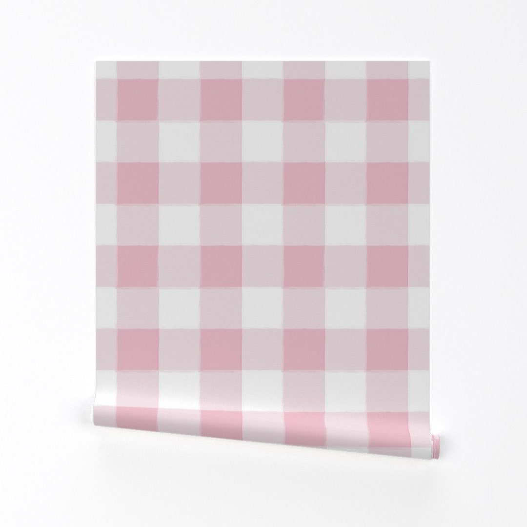 Pink Gingham Wallpaper Large Azalea Pink Gingham by Sugarfresh Pink ...