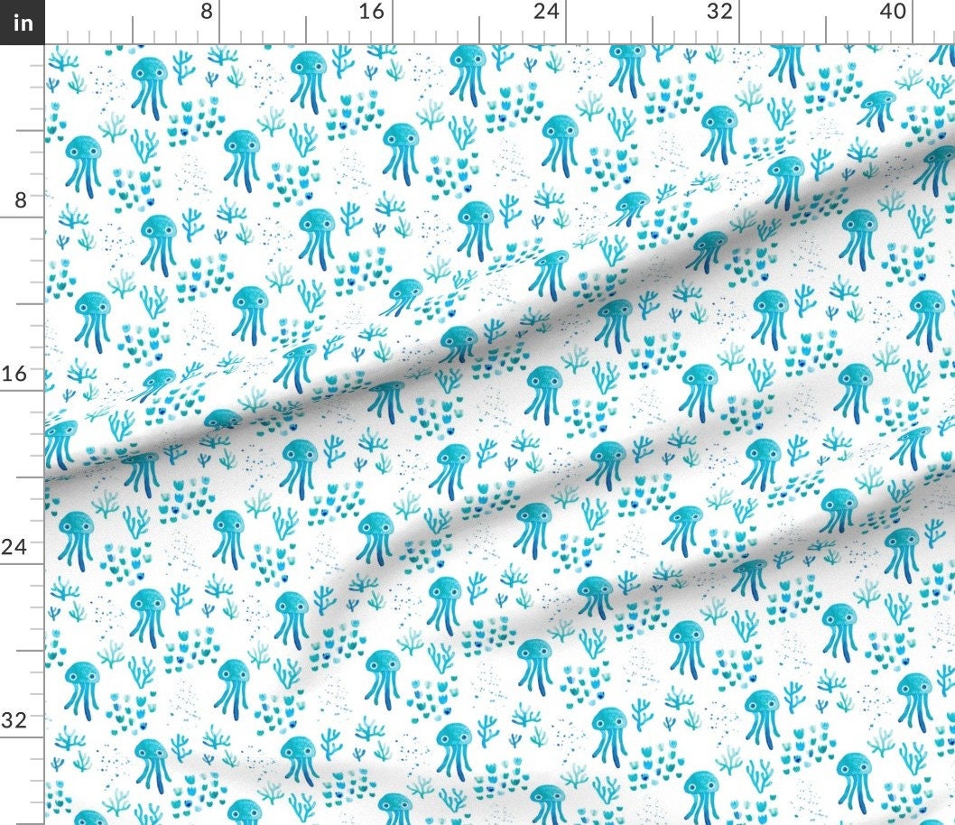 Ocean Fabric Watercolor Under Water Ocean Life Blue by | Etsy