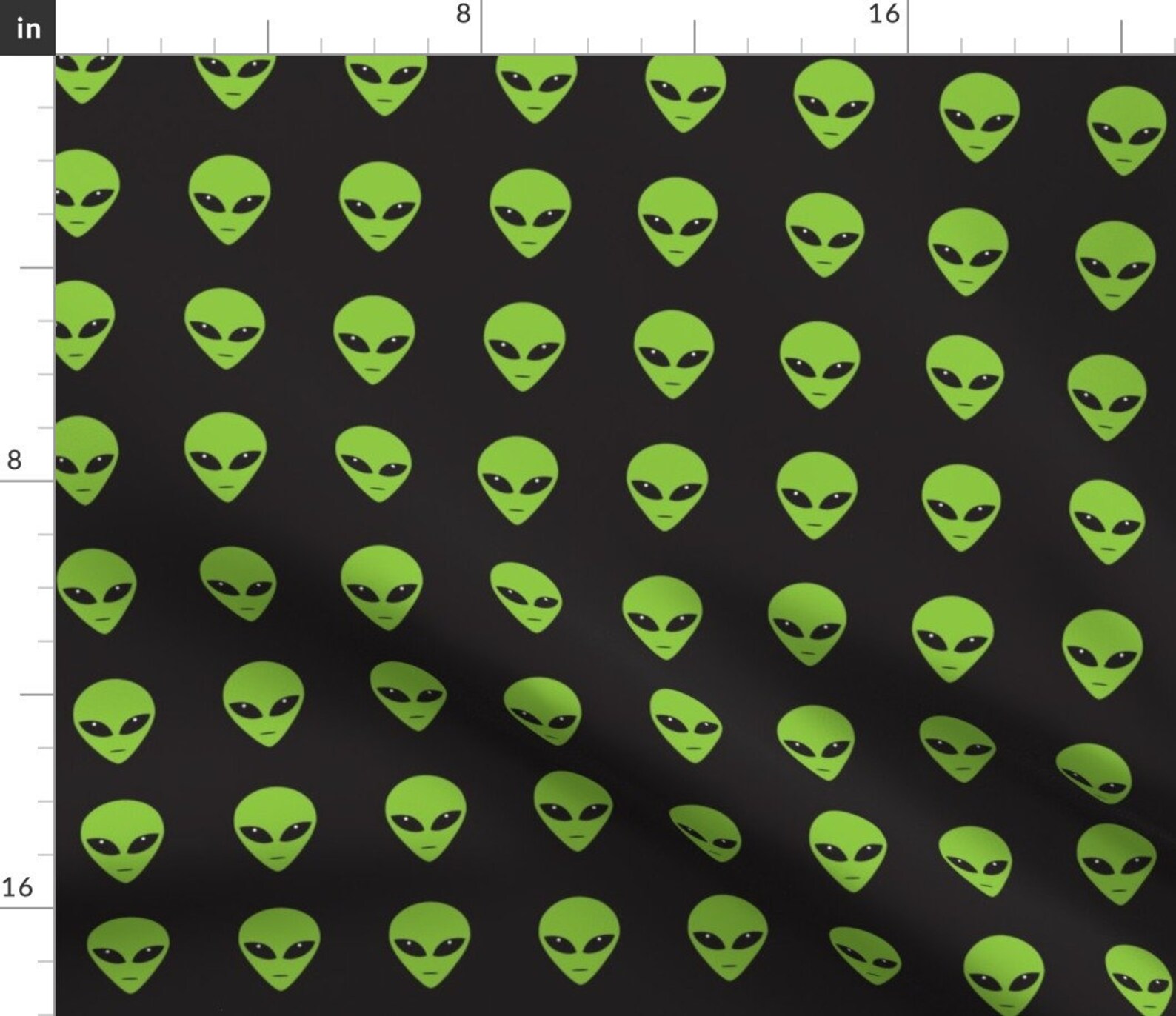 Alien Head Fabric Bright Lime Green Aliens at Night Space - Etsy