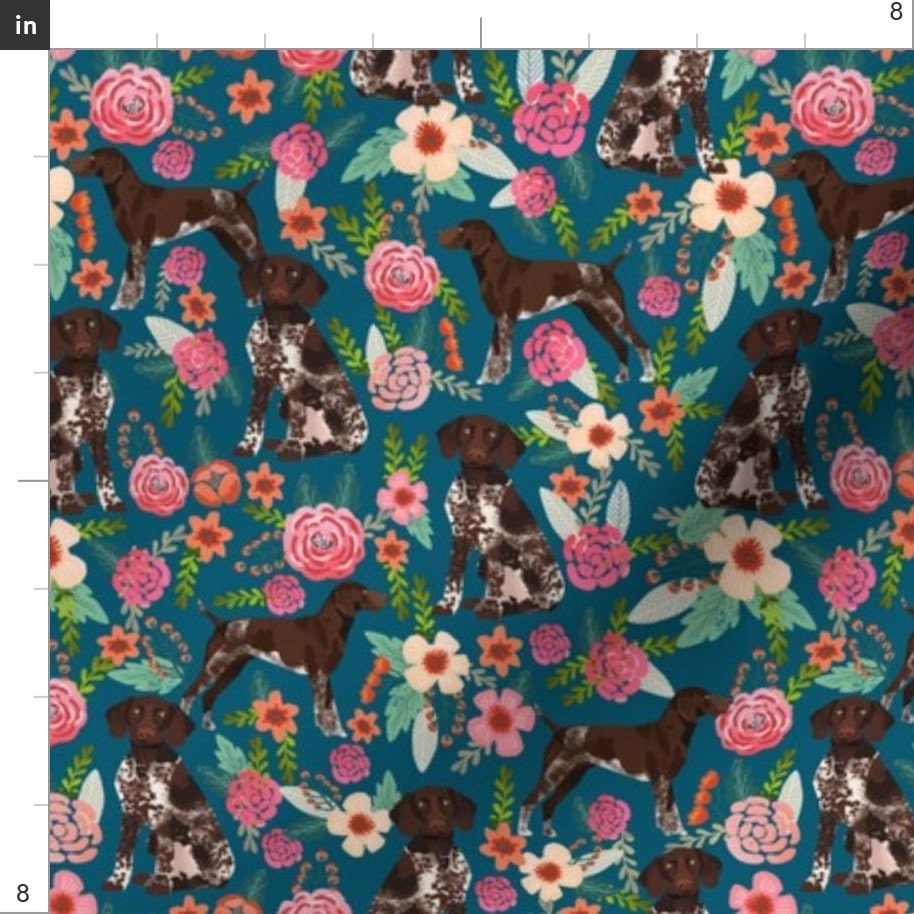 Navy Floral Pointer Fabric German Shorthaired Pointer Floral | Etsy
