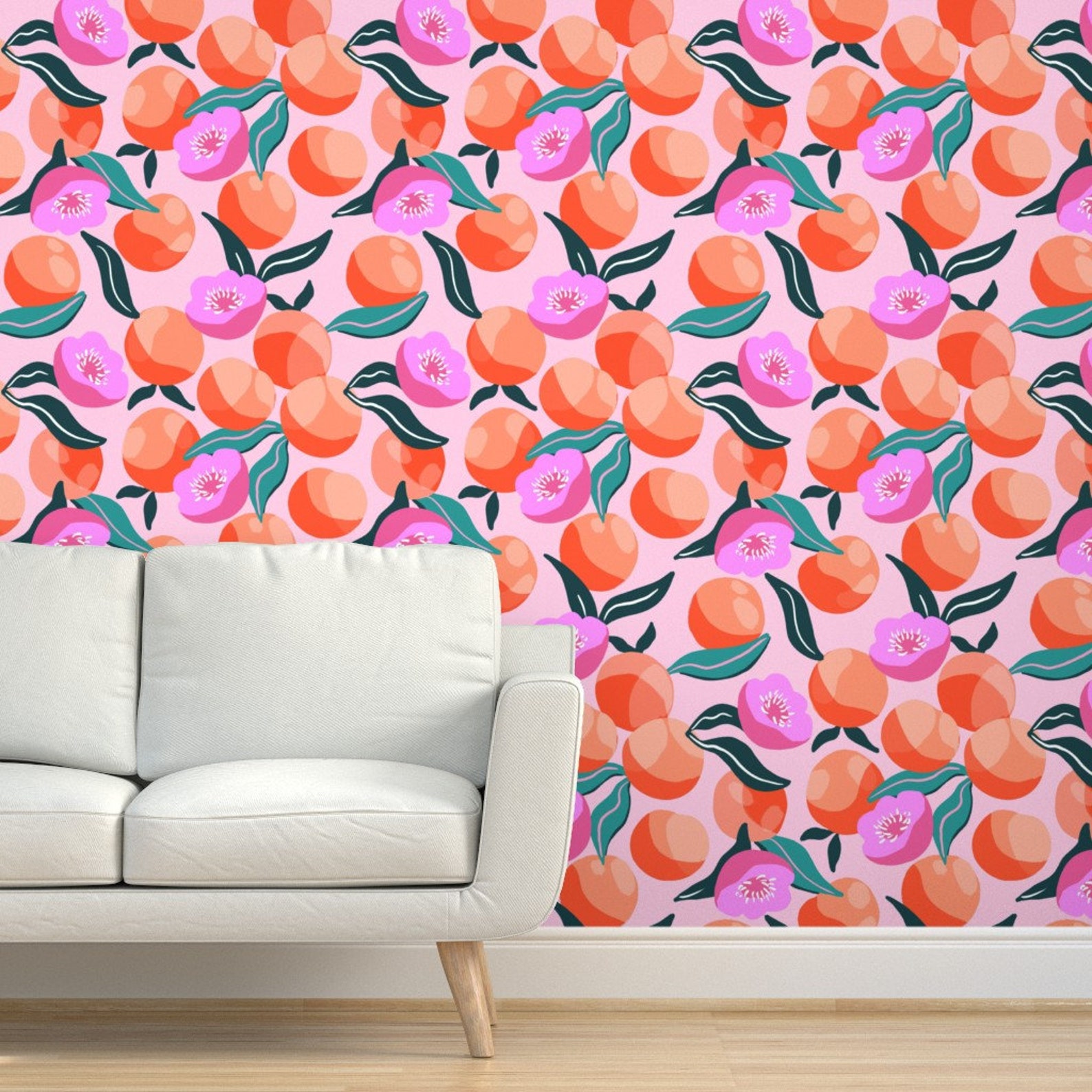 Colorful Peaches Wallpaper Fruit and Floral Gemstones by | Etsy