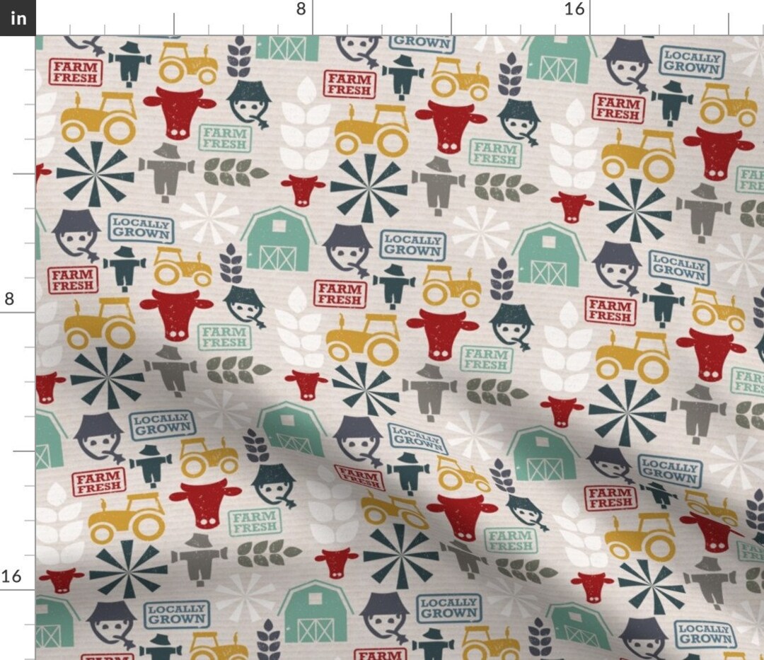 Happy Farming Fabric on the Farm by Linziloop Work Symbols - Etsy