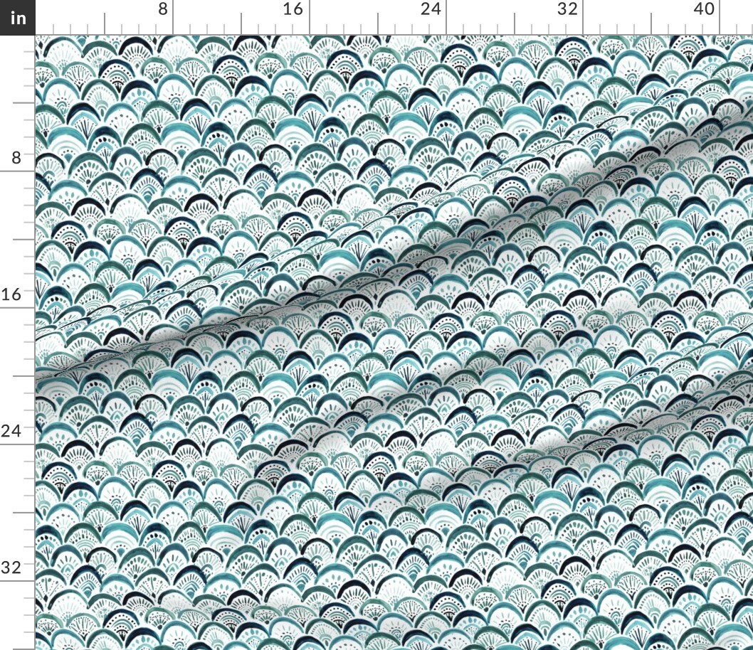 Watercolor Mermaid Scales Fabric Mermaid Lagoon by Crystal | Etsy