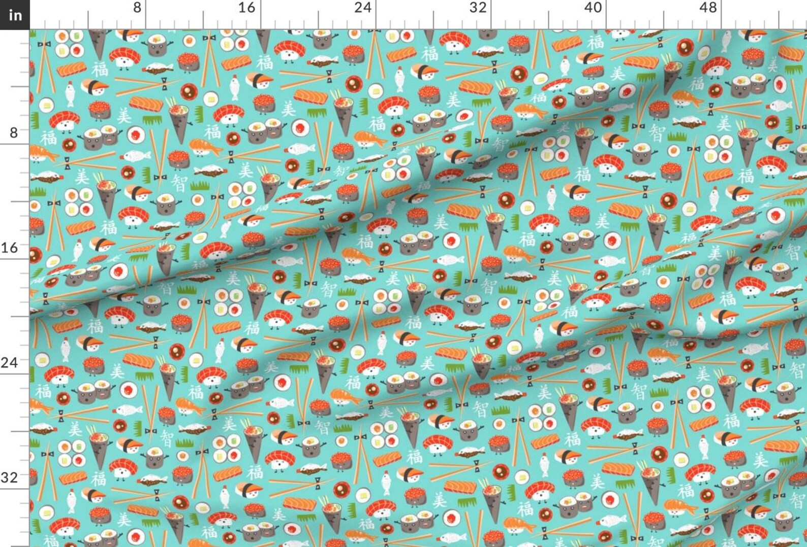 Sushi Fabric - Happy Sushi - Kawaii by Heatherdutton - Sushi Japanese ...