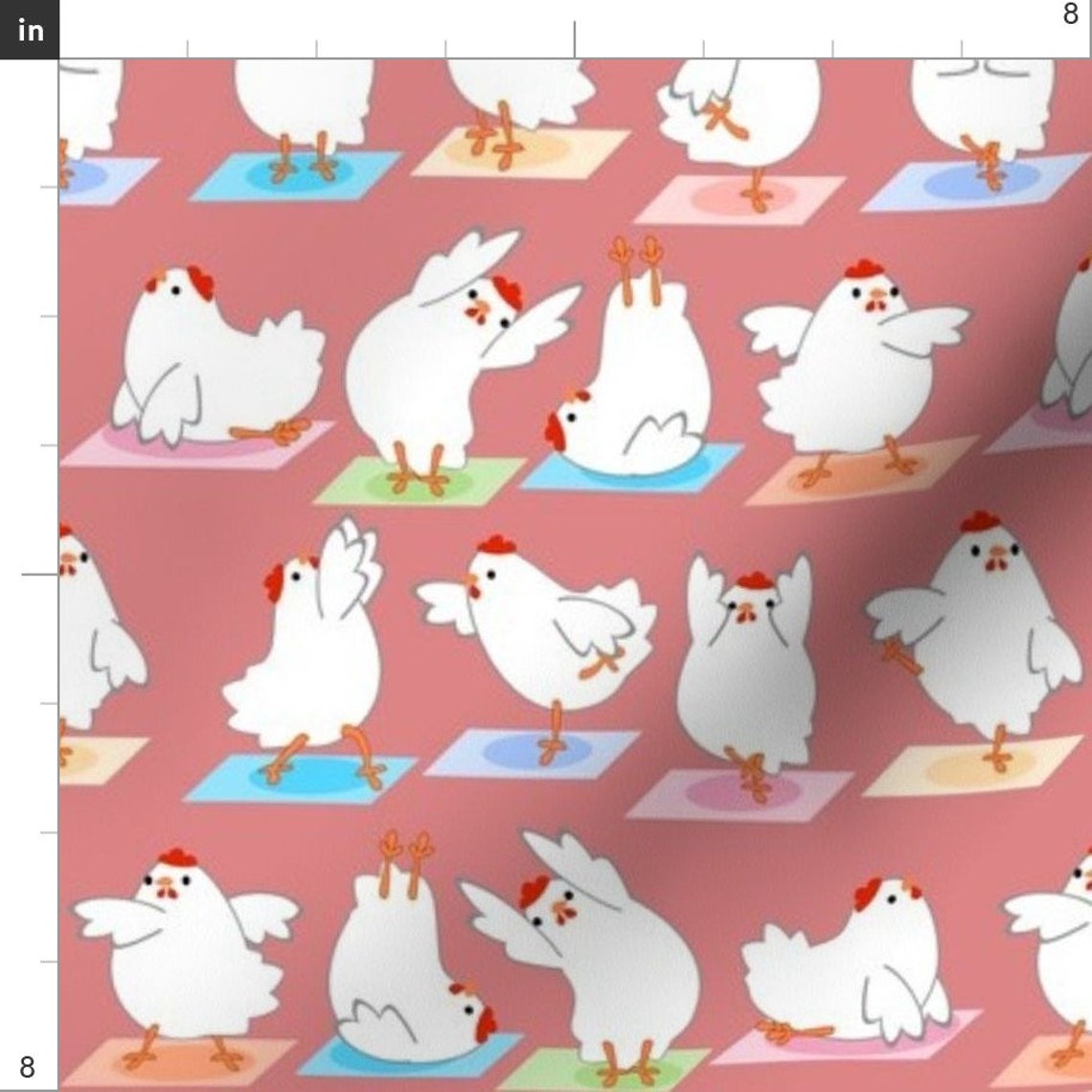 Chicken Yoga Fabric Chicken Yoga on Pink by Lyddiedoodles - Etsy