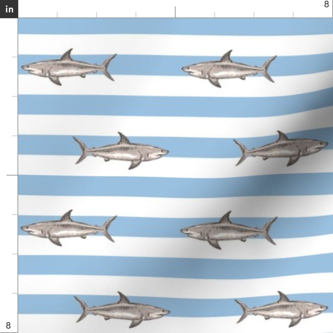 Stripy Shark Fabric Demi Stripes Sharks By Lucybaribeau | Etsy