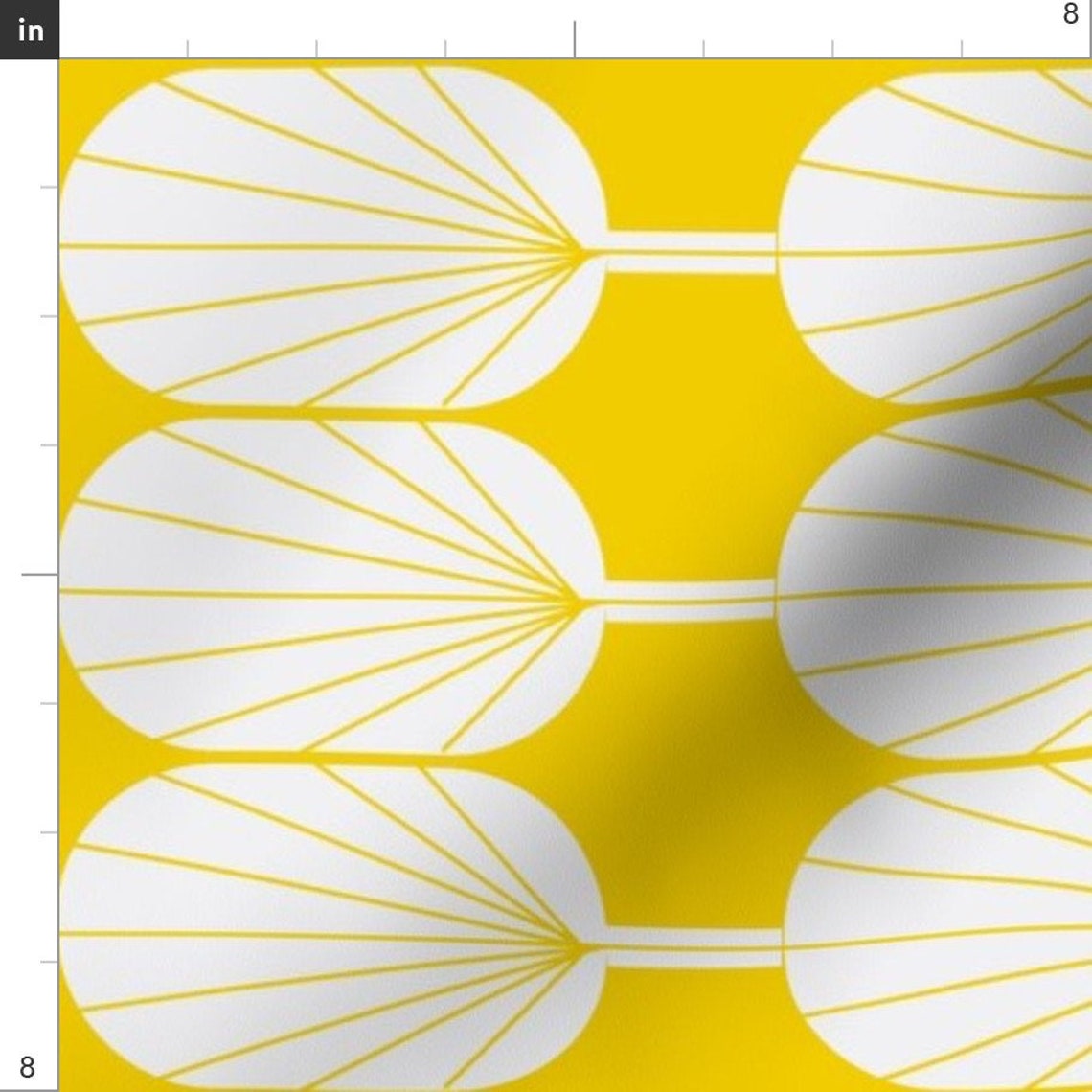 Yellow Fans Fabric Fanpod Gold and White by Ninaribena Mod - Etsy