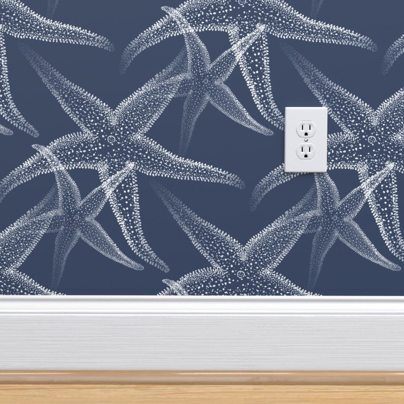 Starfish Wallpaper Starfish Dark Blue White Beach by 13moons - Etsy