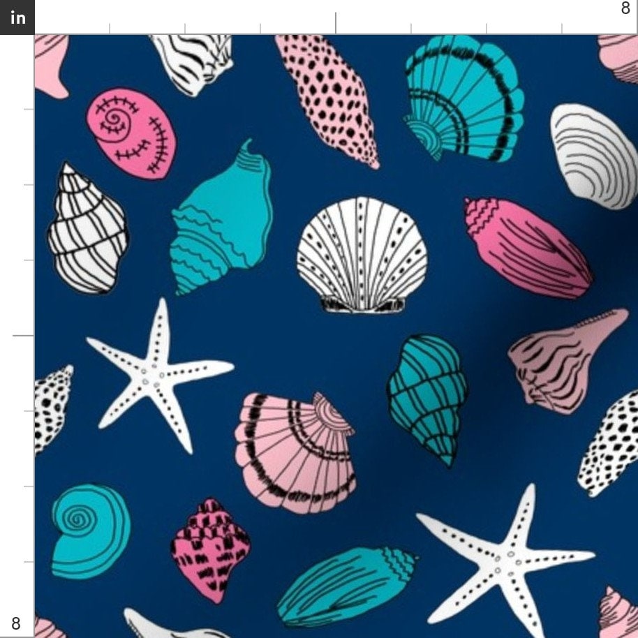 Navy Shells Fabric Seashell Summer Beach Fabric Baby Nursery | Etsy