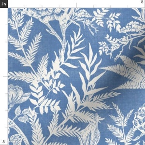 Blue Floral Toile Fabric French Toile Florals by Smokeinthewoods Flower ...