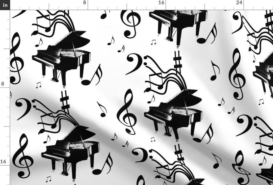 Black and White Piano Fabric - Piano Music by Leahvanlutz - Black and ...