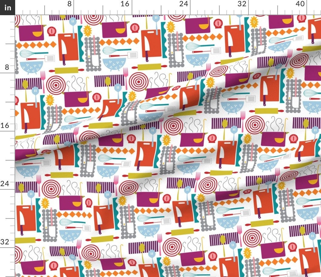 Kitchen Utensil Fabric Cooking Dinner by Katerhees Rainbow | Etsy