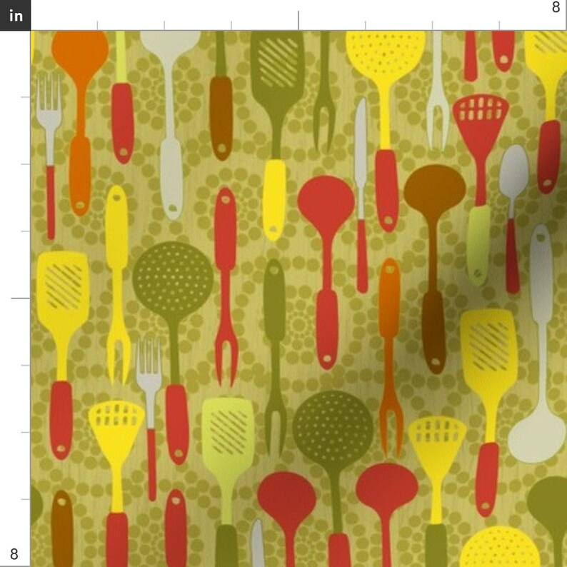 Mod Utensil Fabric Utensils Over Circles 2 by Vinpauld - Etsy