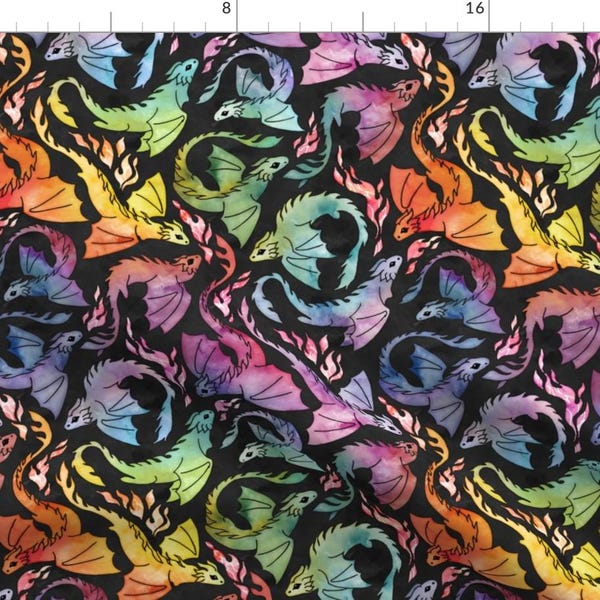 Blue Flying Dragons Fire Fabric Dragon Fire Dark Blue by Adenaj ...