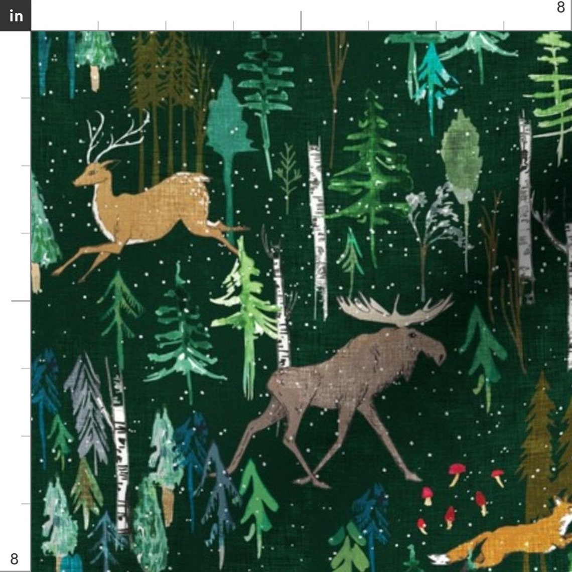 Green Moose Wilderness Fabric Noël Animal Forest green Med - Etsy