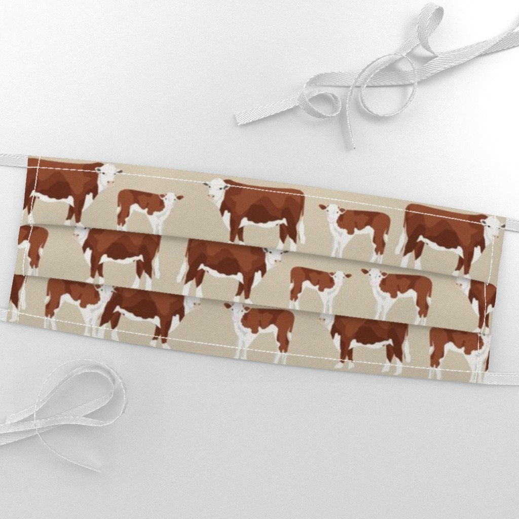 Cows Fabric Hereford Cattle Calf Farm Animals Sand by - Etsy