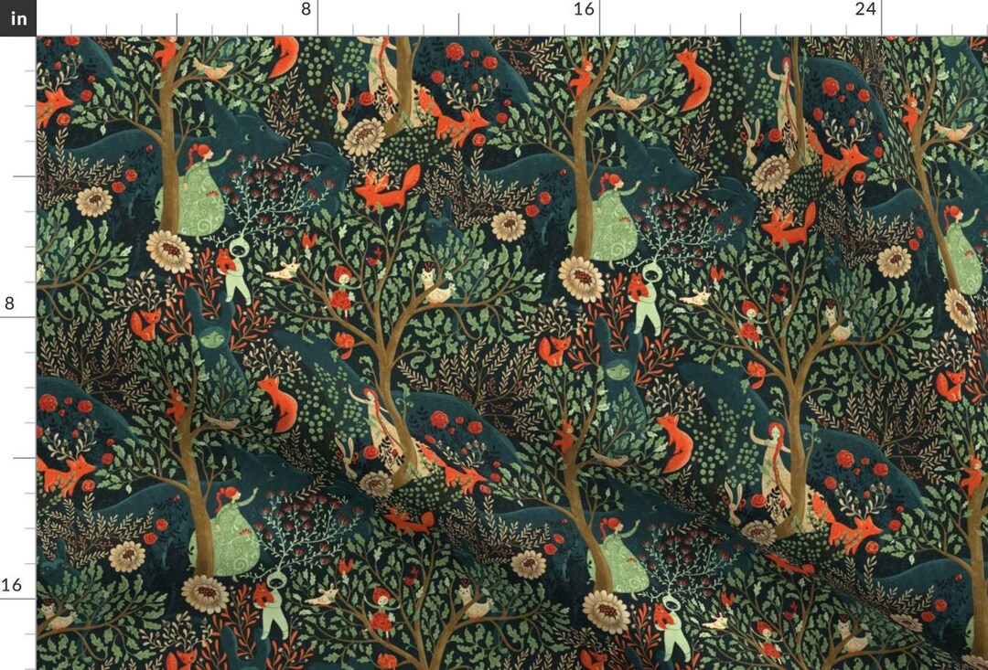 Green Fabric - Fairy Woodland by Gaiamarfurt - Forest Medieval Tree ...