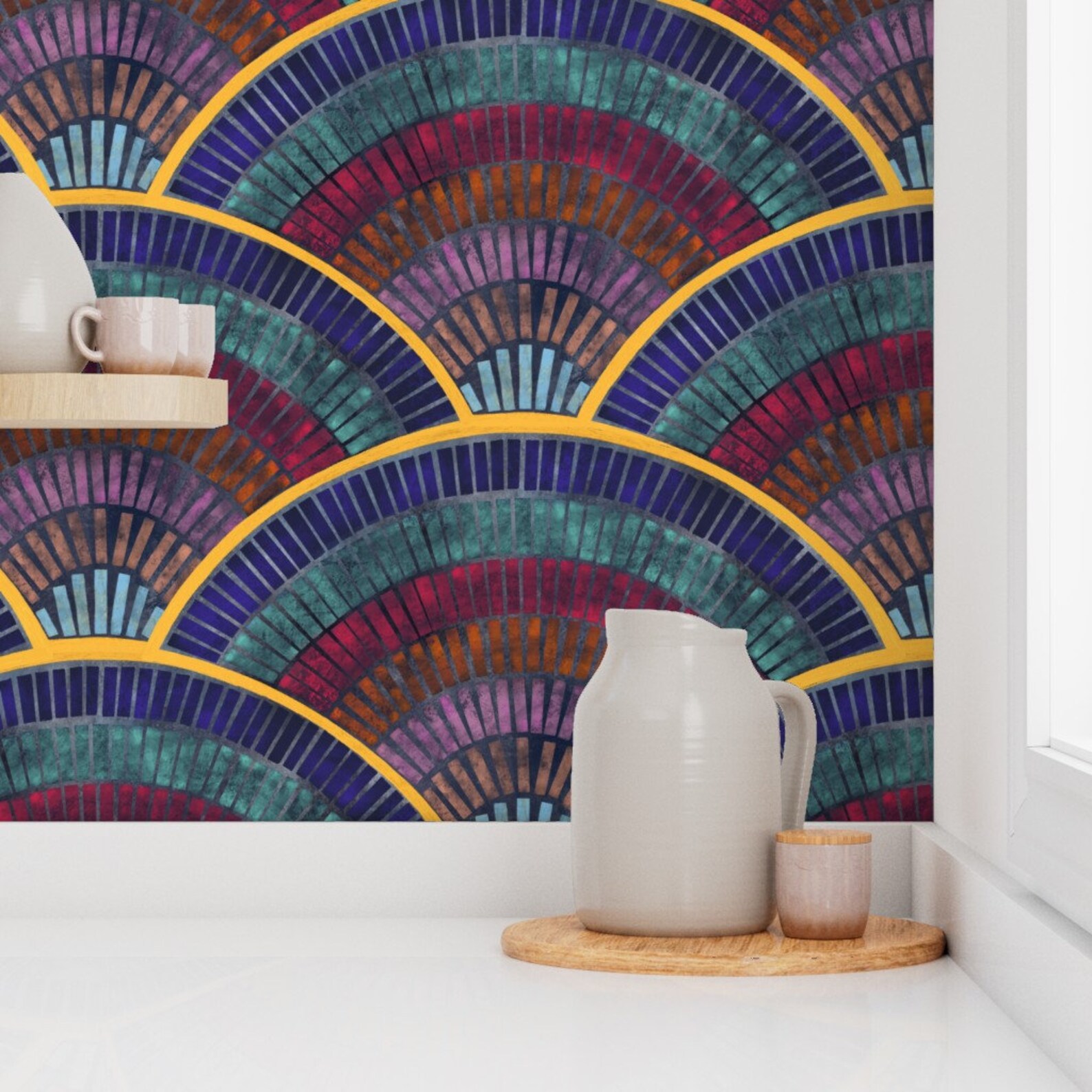 Art Decor Wallpaper Moody Art Deco Tile by Nina Leth Retro - Etsy