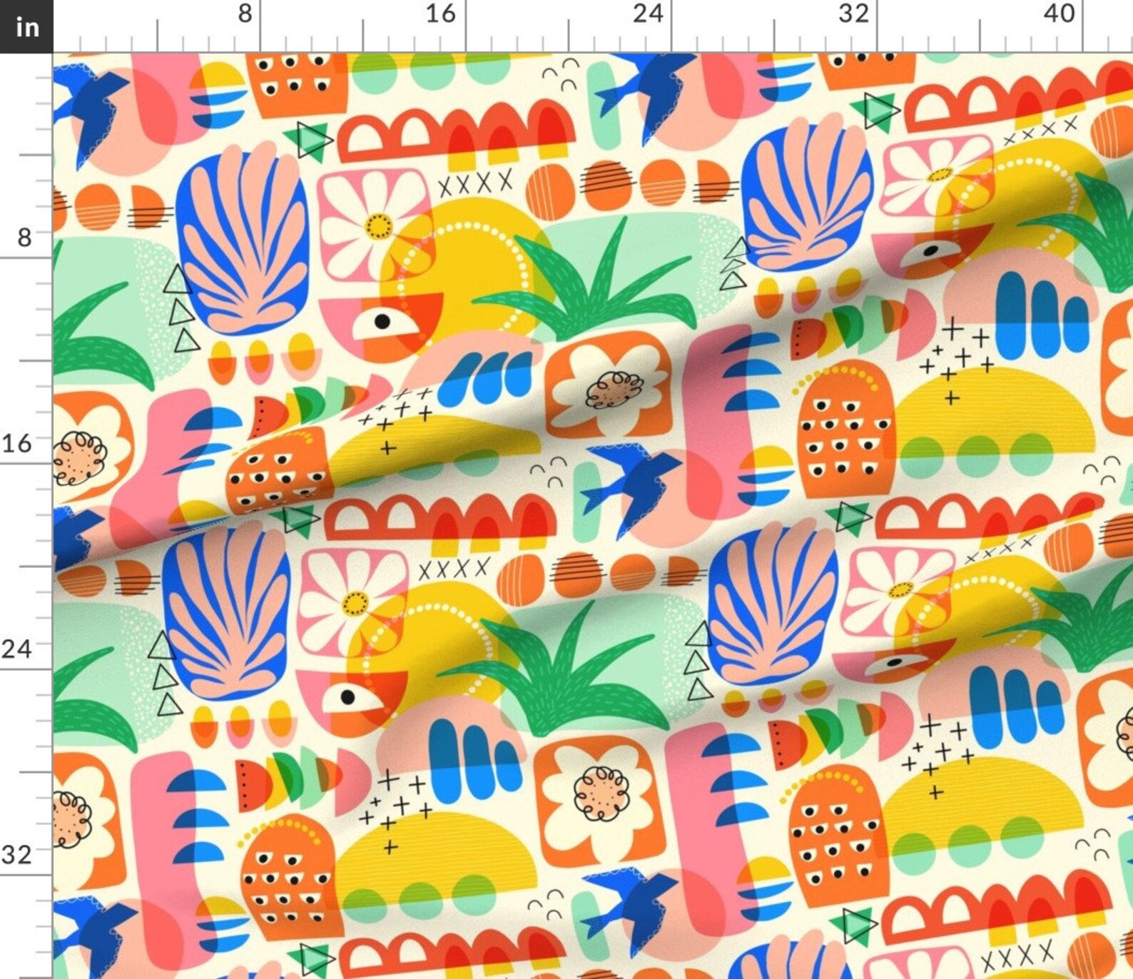 Bright Cubism Fabric Abstract Shapes Fun Collage by Sandra | Etsy