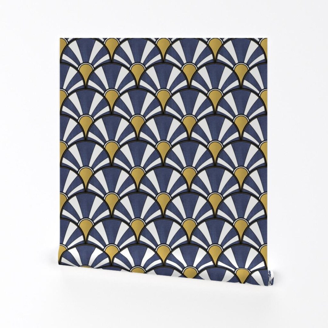 Scallop Pattern Wallpaper - Navy, Gold, White by Suzzincolour - Scallop ...