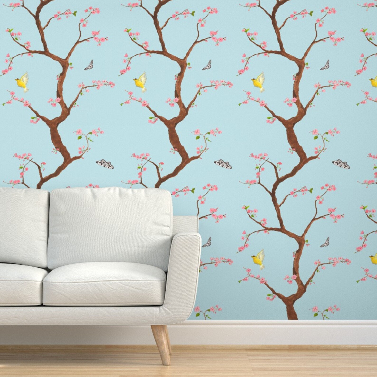 Chinoiserie Wallpaper Jenny Cherry Blossoms on Light Blue by - Etsy