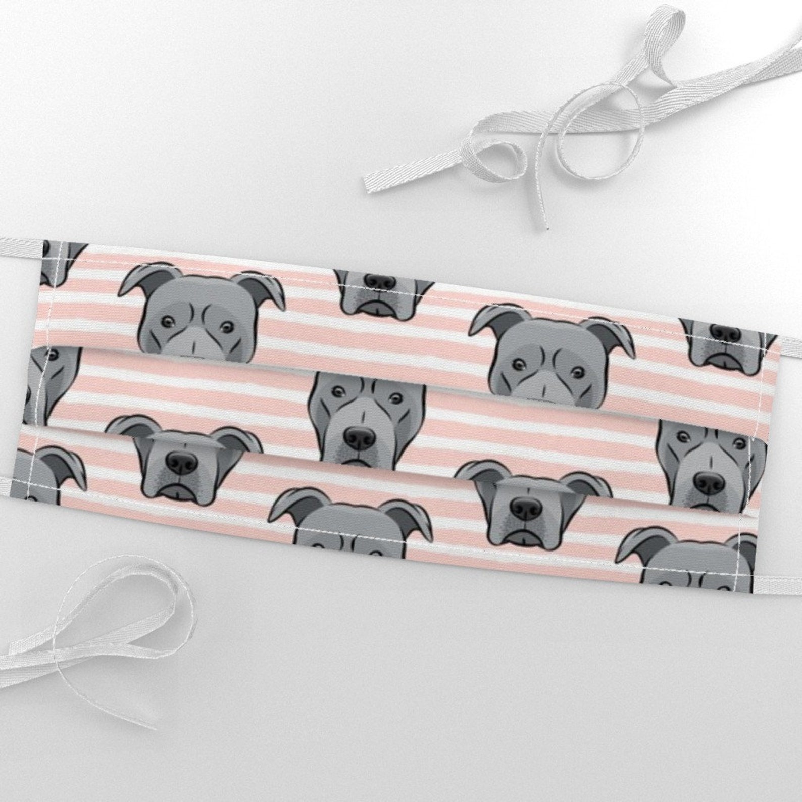 Pitbull Fabric Grey Pit Bull on Stripes Pink by | Etsy