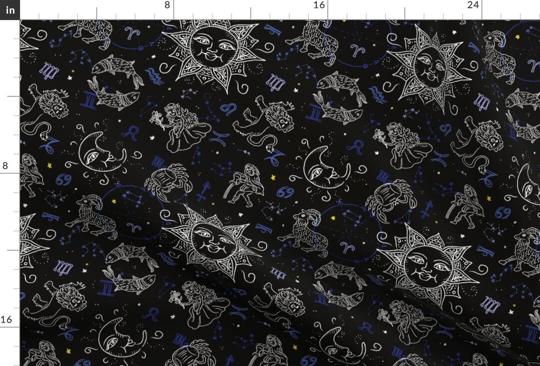 Zodiac Signs Illustration Fabric - Zodiac by Pommynewyork - Zodiac Blue ...