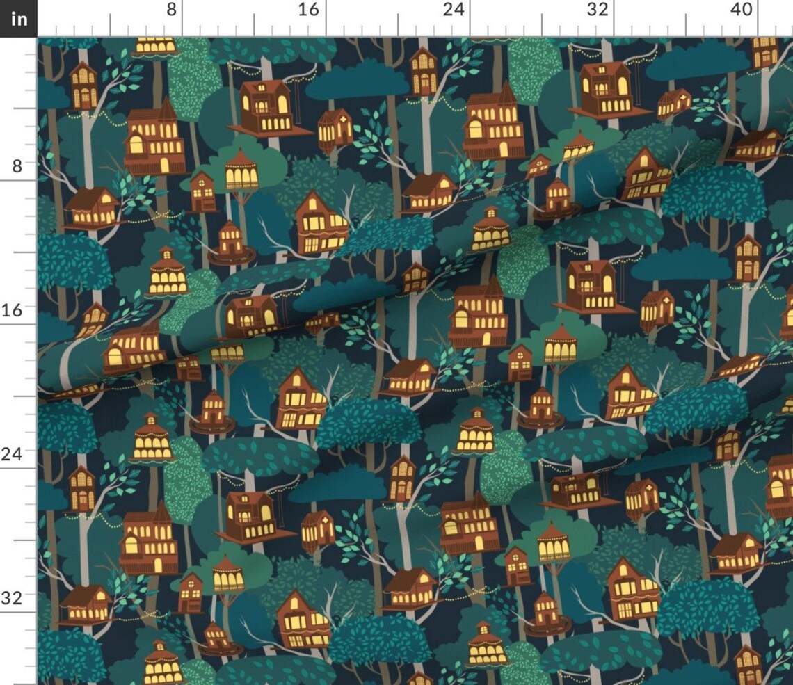Treehouse Fabric Tree Houses by Ceciliamok Whimsical Fun | Etsy