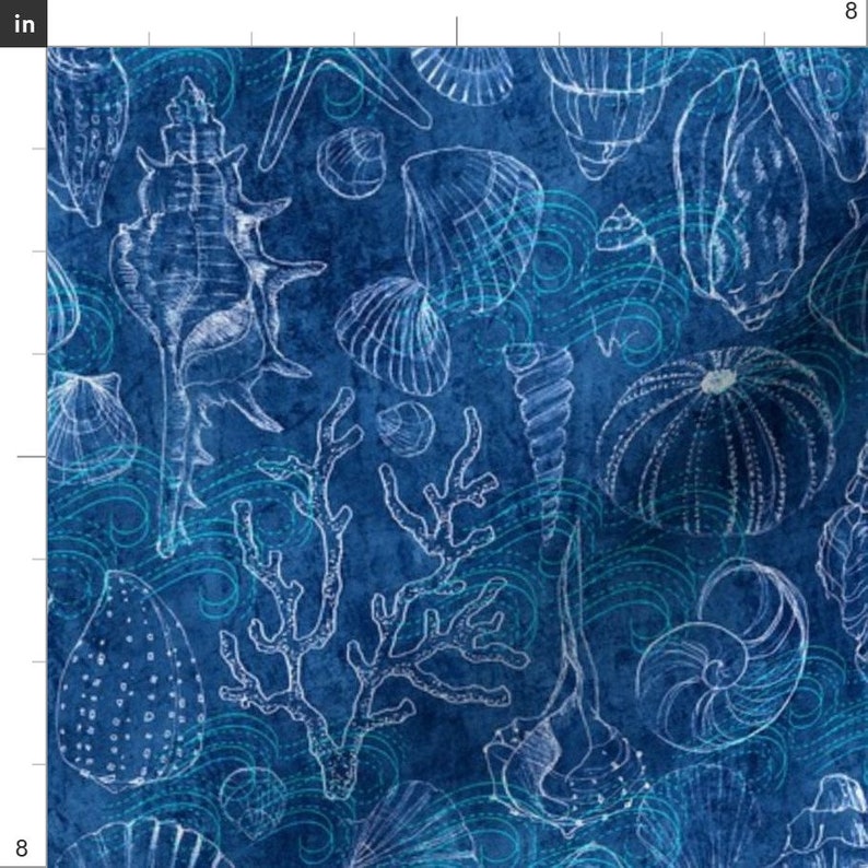 Blue Sea Shells Fabric How Blue is My Ocean by Robinpickens | Etsy