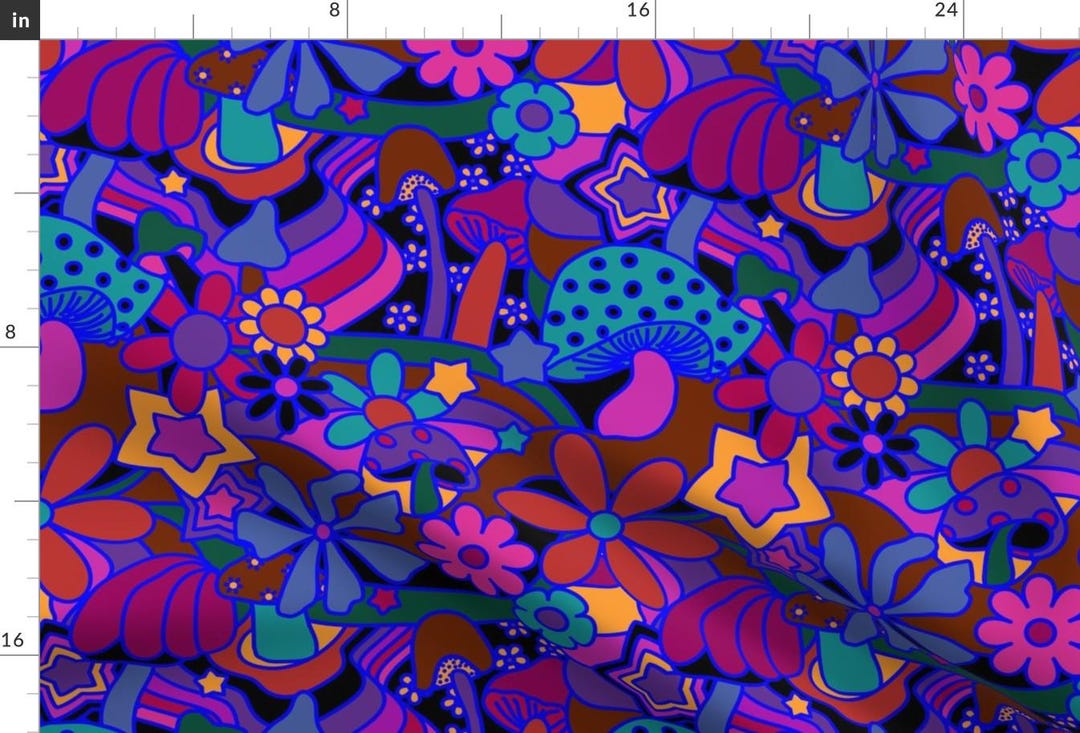 Psychedelic Fabric 70'S Psychedelic Garden in Jeweltone by ...