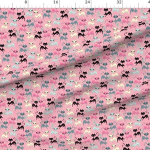 Mid Century Modern Fabric Prancing Kitten-fabric-pink by - Etsy