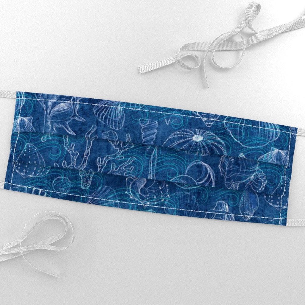 Blue Sea Shells Fabric How Blue is My Ocean by Robinpickens | Etsy
