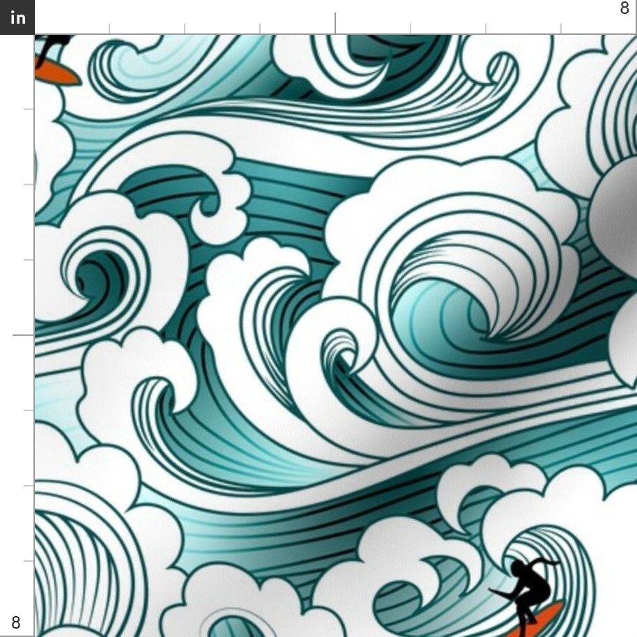 Surfer Fabric Ocean Surfers Ride the Waves by Vo Aka | Etsy