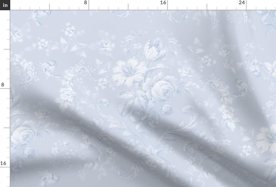 Rococo Blue Floral Fabric - Faded Rococo by Lilyoake - French ...