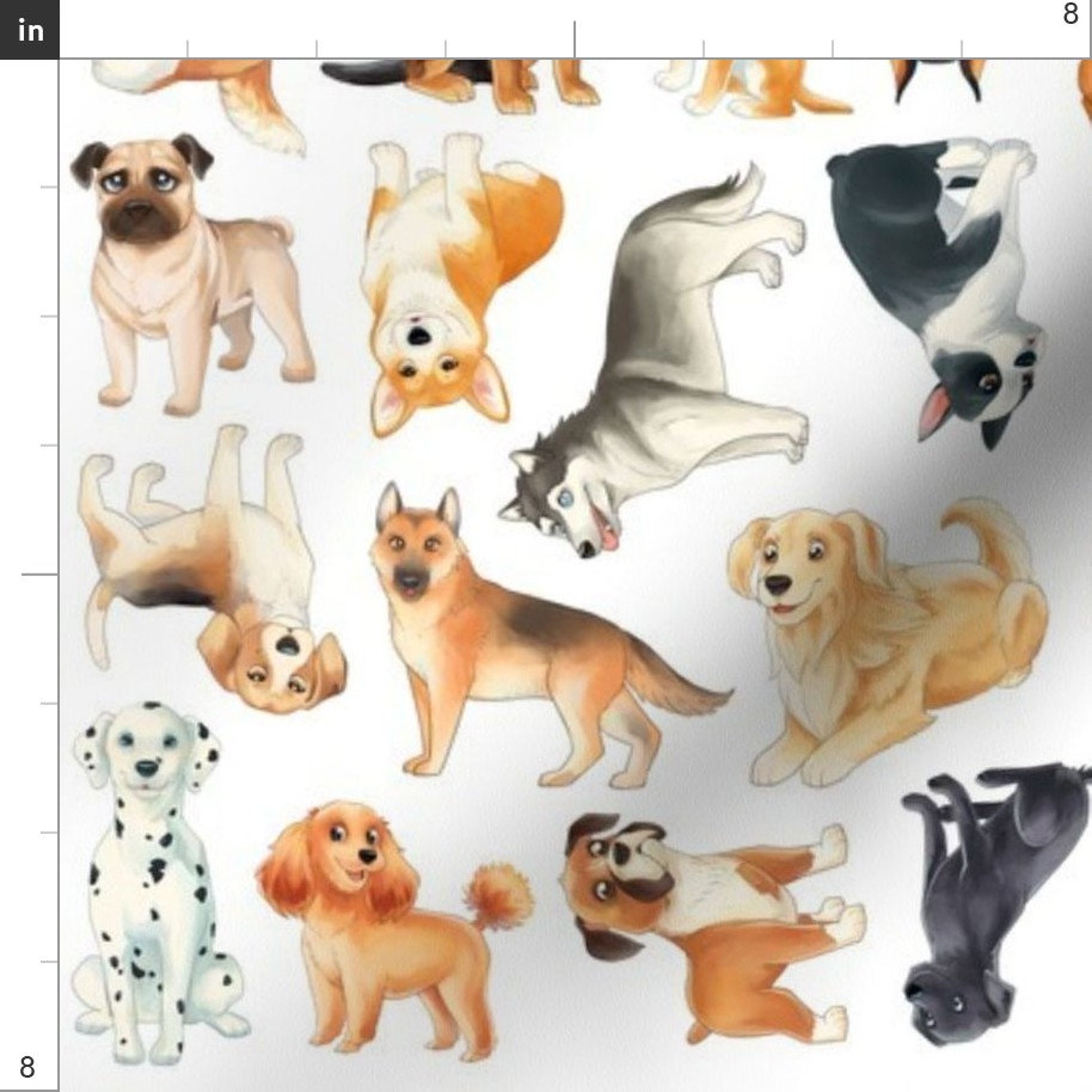 Dogs Fabric Dog Pattern by Silveroakdesign Watercolor Dogs | Etsy